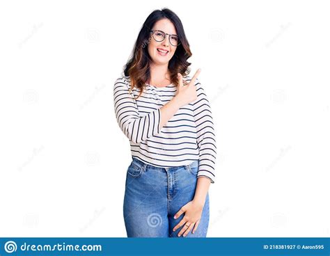 Beautiful Young Brunette Woman Wearing Casual Clothes And Glasses