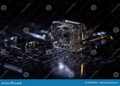 Illustration Of Closed Padlock On Computer Motherboard Cybersecurity