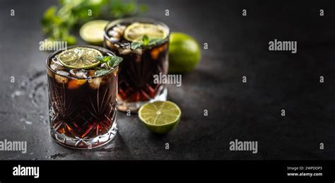 Tropical Alcoholic Cocktail Cuba Libre Composed Of White Rum Cola Ice