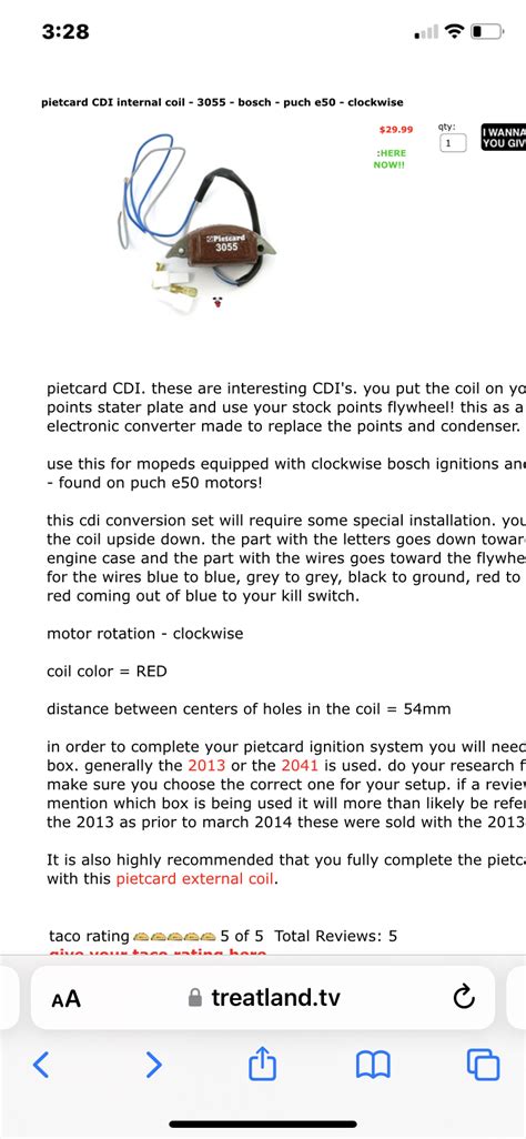 Re Has Anyone Used This Pietcard Cdi Coil — Moped Army