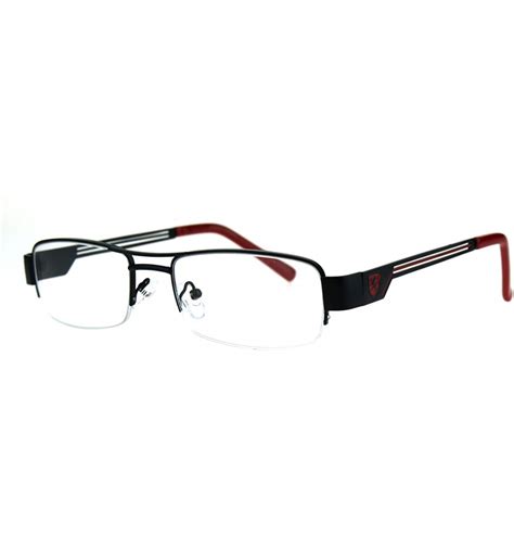 Mens Lion Shield Rectangular Metal Half Rim Clear Lens Eye Glasses