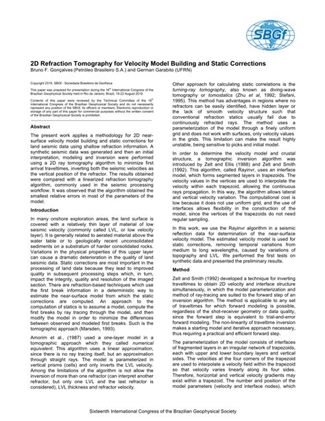 Pdf 2d Refraction Tomography For Velocity Model Building And Static Corrections