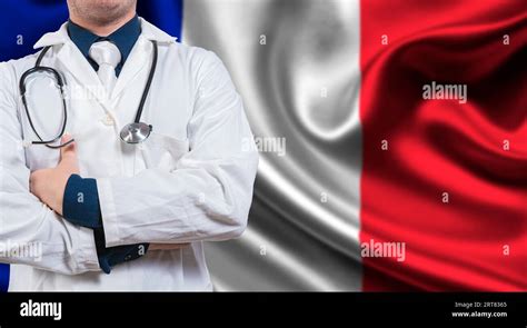 Doctor With Stethoscope On France Flag Doctor With Arms Crossed On