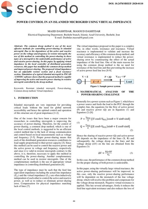 Pdf Power Control In An Islanded Microgrid Using Virtual Impedance
