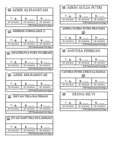 2223 Label Nama Rapor Kelas 7 A Pdf