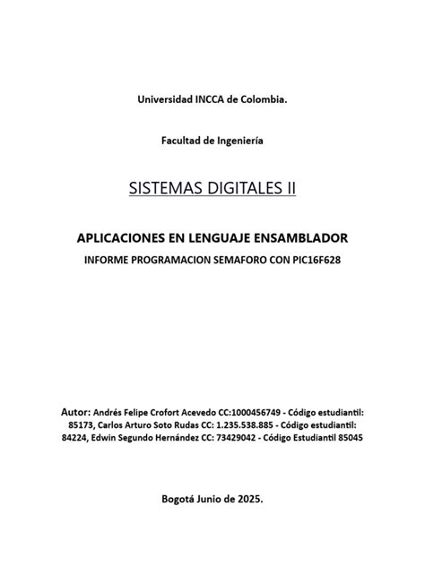 Taller 1 Aplicación En Assembler Pdf Lenguaje Ensamblador Diodo