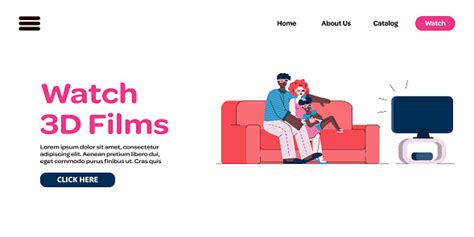 홈 소파에서 Tv 영화를보고 만화 커플과 평면 배너 3d 영화를보세요 3차원 형태에 대한 스톡 벡터 아트 및 기타 이미지 3