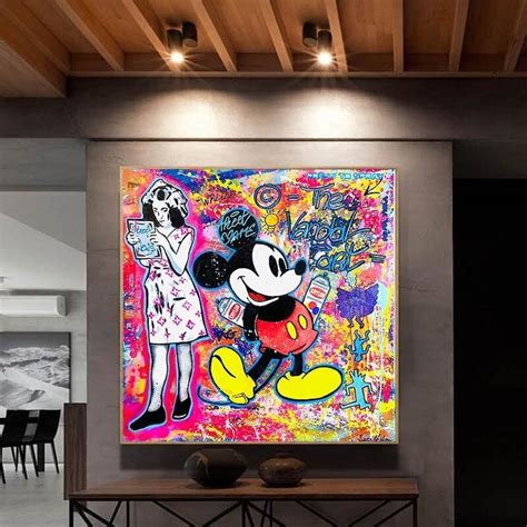 Cartoon Graffiti Mickey Mouse Canvas Print Poster Wall Art Wall Decor