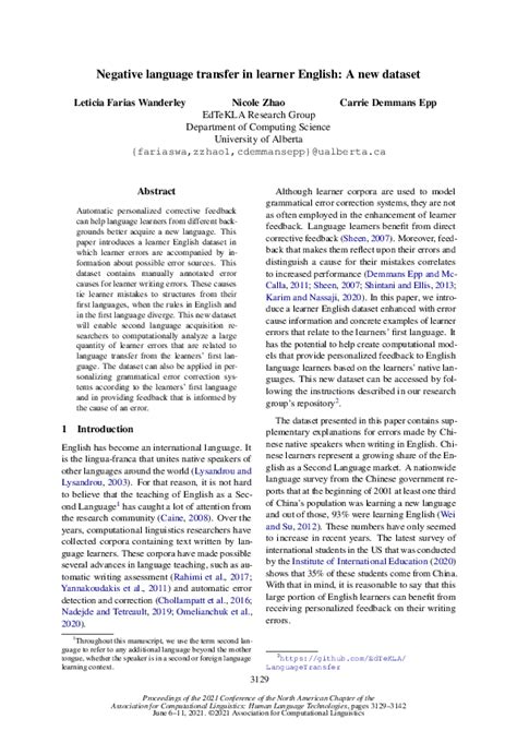 Pdf Negative Language Transfer In Learner English A New Dataset