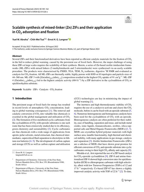 Scalable Synthesis Of Mixed Linker Zn Zifs And Their Application In