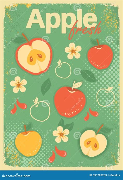 Apple Juice Vintage Poster Background Vector Summer Fresh Apple Juice