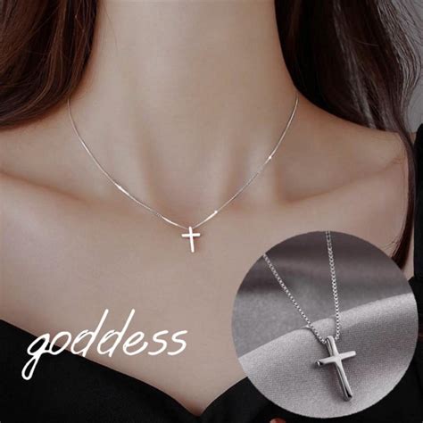 Goddess飾品💜s925銀項鍊女生 小款式十字架項鍊 光面百搭女生項鏈 鎖骨鏈 閨蜜項鍊 蝦皮購物