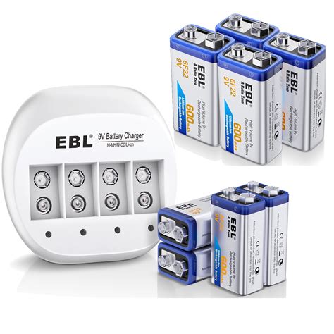 Ebl 600mah 9v Li Ion Rechargeable Batteries 8 Pack With 4 Slot 9v