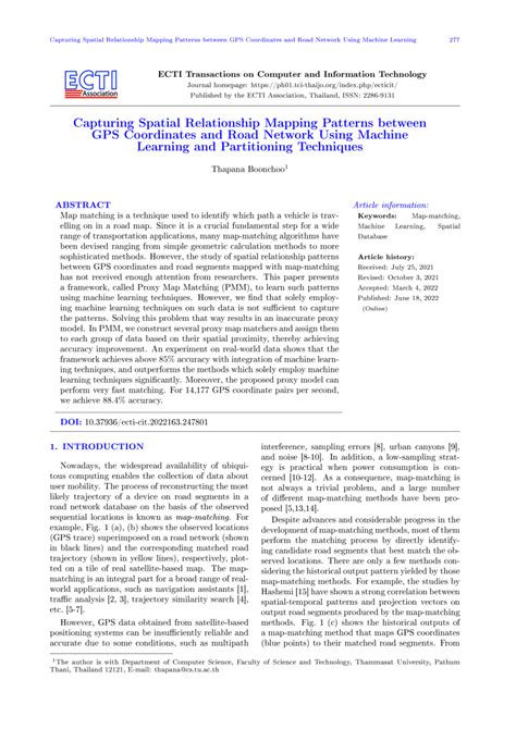 PDF Capturing Spatial Relationship Mapping Patterns Between GPS Coordinates And Road Network