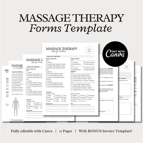 Massage Therapy Form Massage Intake Form Massage Aftercare Massage Soap Notes Massage