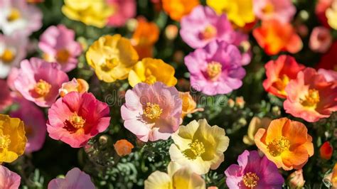 A Vibrant Collection Of Wildflowers In Various Shades Of Pink Orange Yellow And Red Representing