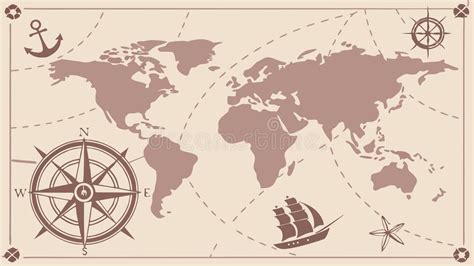 World Map With Compass Rose Travel Geography And Navigation Vector Design Generative Ai Stock