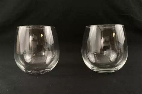 Lot Of 2 Libbey Hand Blown Crystal Wine Glasses Flat Bottom 375in Tall