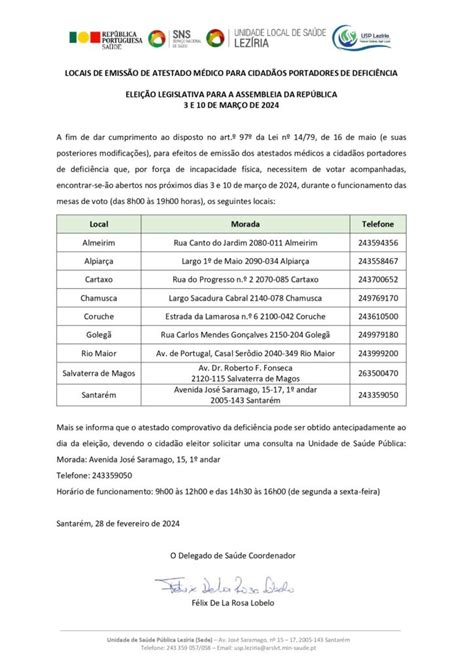 ULS Lezíria anuncia locais de emissão de atestado médico para voto