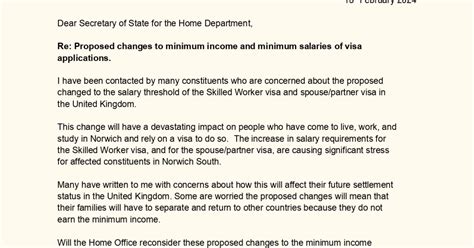 Letter To The Home Secretary Reconsider Minimum Income Increases For Visa Applicants Clive Lewis
