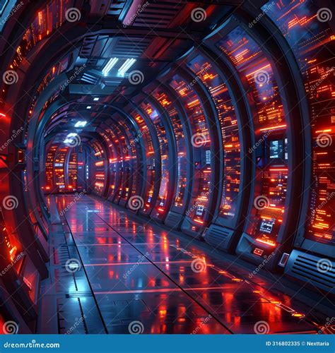 Secure Futuristic Data Center Interiors Advanced Encryption Firewall Protection And Hacker