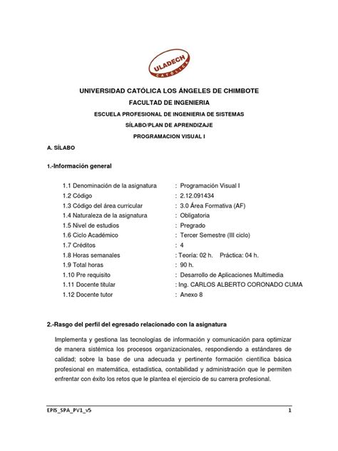 Programacion Visual I Silabo Pdf Java Lenguaje De Programación