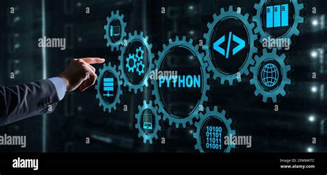 Python Programming Language Programing Workflow Abstract Algorithm Concept On Virtual Screen