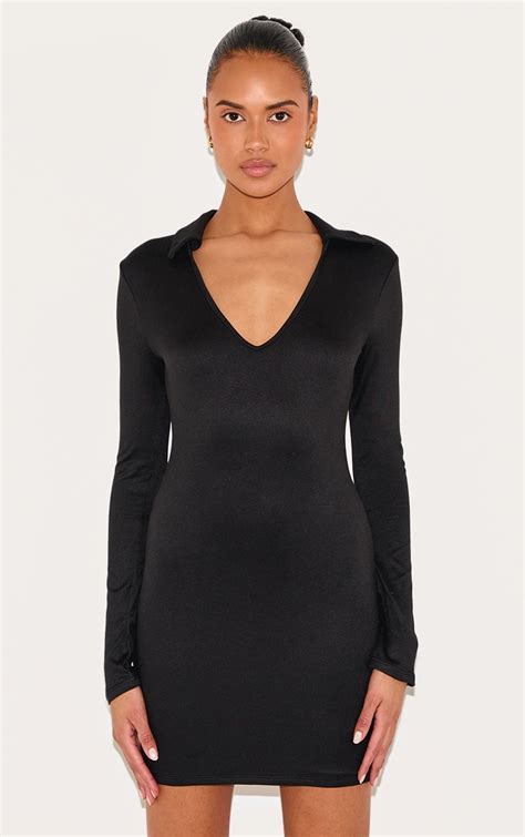 Black Double Contour Long Sleeve Bodycon Dress Dresses