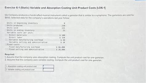 solved exercise 6 1 static variable and absorption costing