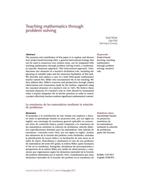 Pdf Teaching Mathematics Through Problem Solving