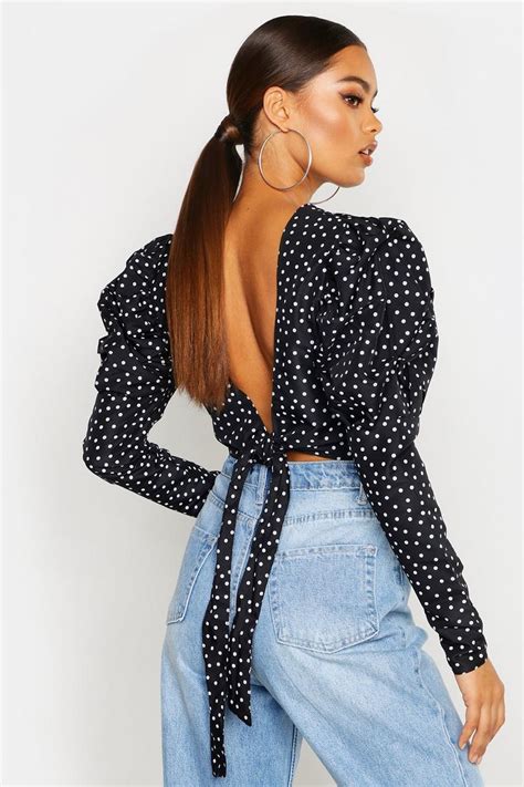 Polka Dot Open Back Blouse Boohoo