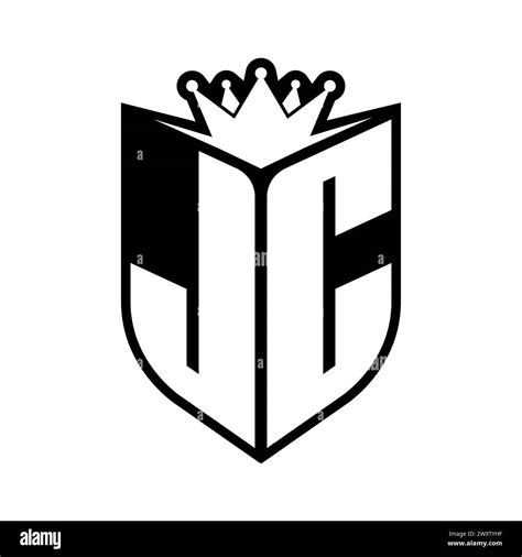 Jc Letter Bold Monogram With Shield Shape And Sharp Crown Inside Shield