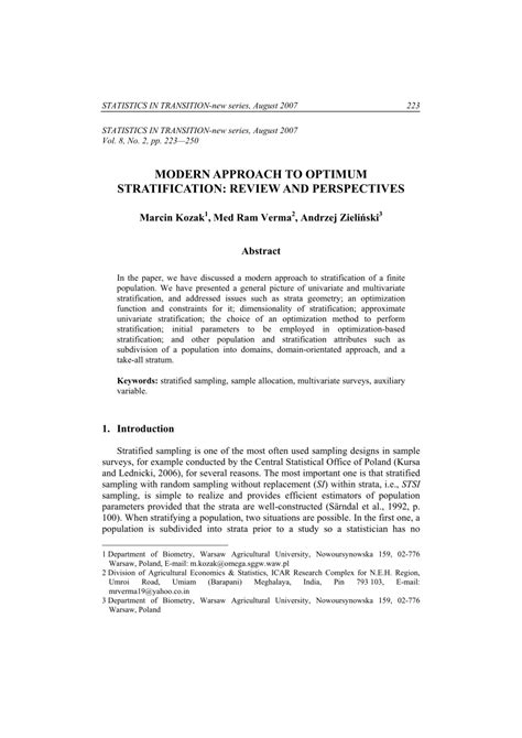 Pdf Modern Approach To Optimum Stratification Review And Perspectives
