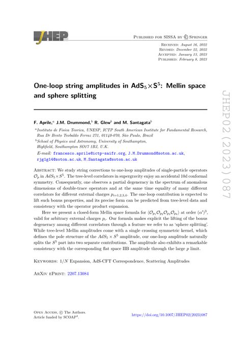 Pdf One Loop String Amplitudes In Ads5×s5 Mellin Space And Sphere