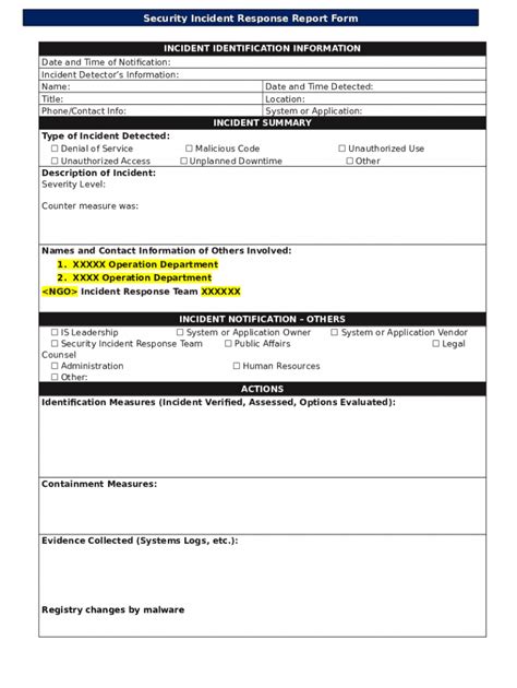 Incident Response Report Incident Response Template Doc Template