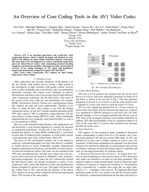 Pdf An Overview Of Core Coding Tools In The Av1 Video Codec