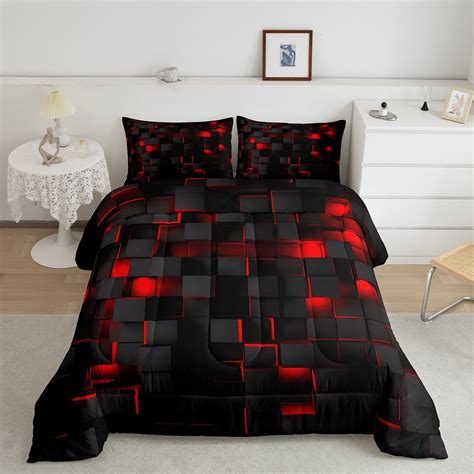 Feelyou Red And Black Bedding Set King Size Light Geometric