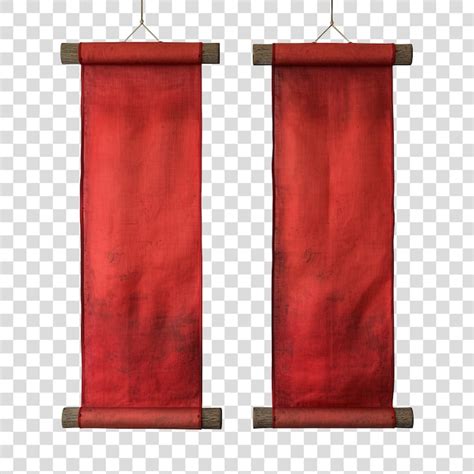 Dois Longos Pergaminhos Chineses Vermelhos Abertos Isolados Em Fundo Transparente Png PSD Premium