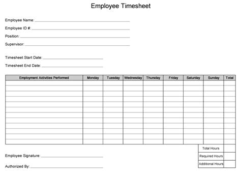 Hourly Employee Timesheet Template PDF Template