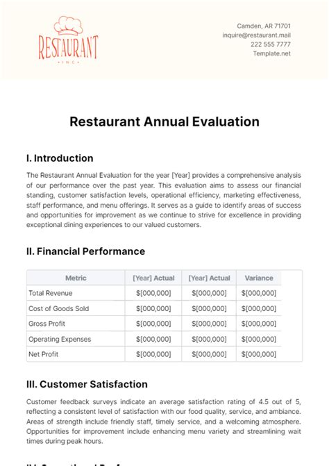 Free Restaurant Chef Evaluation Template To Edit Online