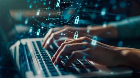 A Pair Of Hands Is Typing On A Laptop Keyboard Overlayed With Graphics Of Digital Locks