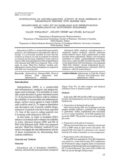 Pdf Investigations On Anti Inflammatory Activity Of Solid Dispersion Of Indomethacin Prepared