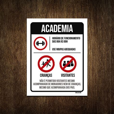 Placa Sinalização Academia Regras da academia do condomínioSinalizo