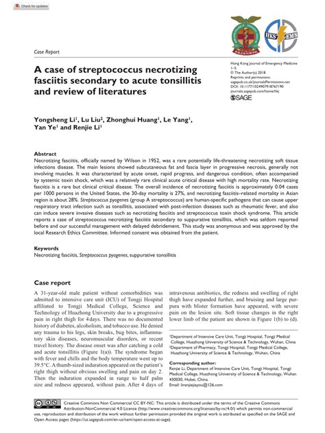 Pdf A Case Of Streptococcus Necrotizing Fasciitis Secondary To Acute Tonsillitis And Review Of