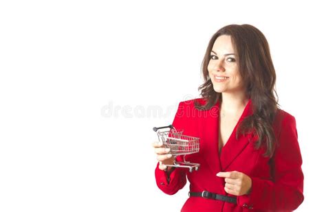 Uma Jovem Mulher Com Um Carrinho De Compras Imagem De Stock Imagem De