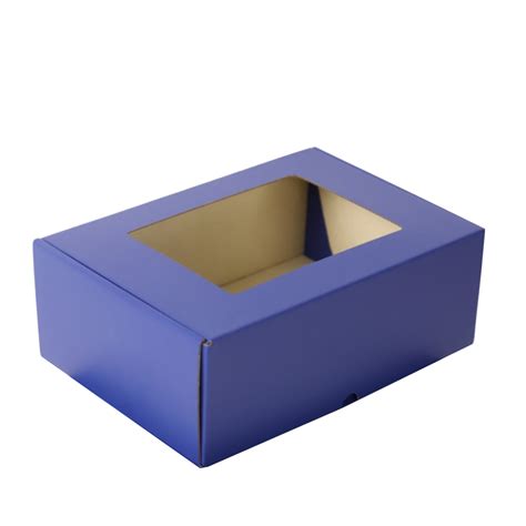 กล่องลูกฟูกพรีเมี่ยม มีหน้าต่าง สีเนวี่บลู 17x25x9 Cm ขนาดกว้าง17x ยาว