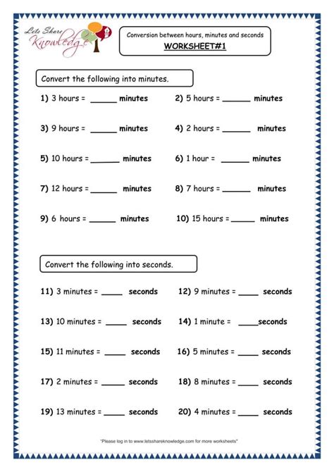 Time Conversion Between Hours Minutes And Seconds Grade 4 Maths