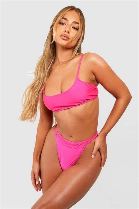 Womens Essentials Scoop Tie Back Bikini Top Boohoo Uk
