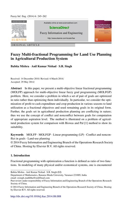Pdf Fuzzy Multi Fractional Programming For Land Use Planning In Agricultural Production System