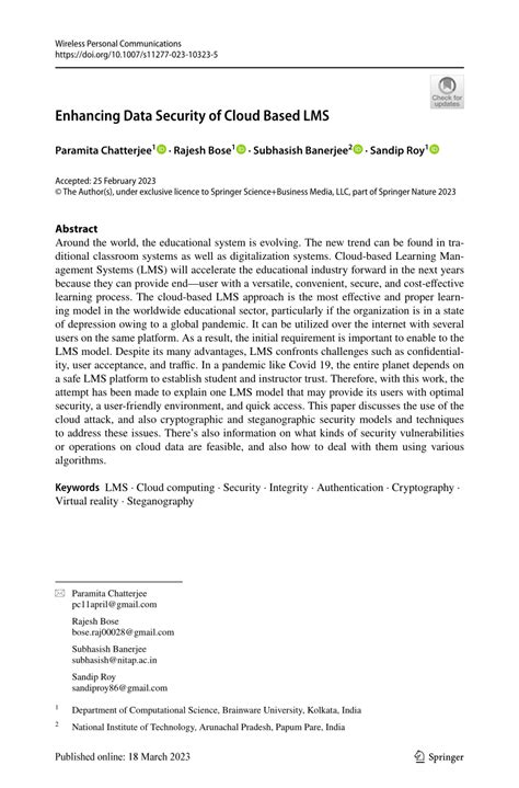 (PDF) Enhancing Data Security of Cloud Based LMS